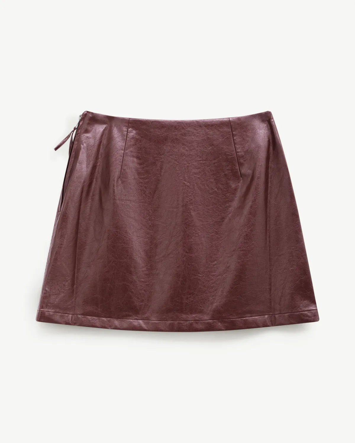 Chân Váy Ngắn Nữ Đỏ Burgundy Da PU Form A Line