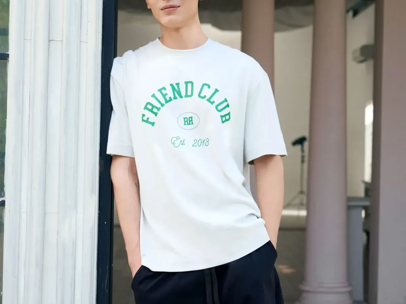 Áo Thun Nam Tay Ngắn Cotton "Friend Club" Cổ Tròn